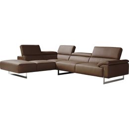 Egoitaliano Ecksofa &raquo;Malika, elegant und bequem, Designsofa, L-Form&laquo; mit Ottomane, inkl. Kopfteilverstellung und chromfarbenen Metallf&uuml;&szlig;en braun Leder &raquo;BULL&laquo; (