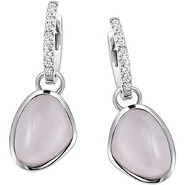 Firetti Damen Paar Creolen &raquo;Schmuck Geschenk Silber 925 Ohrschmuck Ohrringe&laquo; mit Chalcedon oder Rosenquarz, Zirkonia (synth.) - Einh&auml;nger abnehmbar 