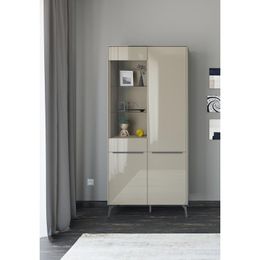 set one by Musterring Standvitrine &raquo;Reno&laquo; 1 Stk. tlg. Mit Winkelfu&szlig; in diversen Farben, 200 cm H&ouml;he & Farbauswahl beige Glas, Holzwerkstoff taupematt 