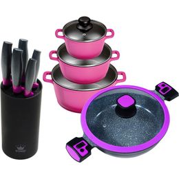 King Topf-Set &raquo;Berry&laquo; Set, 3 T&ouml;pfe, 3 Deckel, 1Servierpfanne m. Deckel, Messerblock mit 5 Messern, 10 Stk. tlg. Aluminiumguss lila Einheitsgr&ouml;&szlig;e
