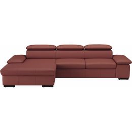 Sit & More sit&more Ecksofa &raquo;Alcudia L-Form&laquo; wahlweise mit Schlaffunktion rot B/H/T: 286cm x 73cm x 174cm, NaturLEDER , Recamiere links,mit Kopfteilverstellung,