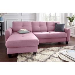 Sit & More sit&more Ecksofa &raquo;Varese L-Form&laquo; mit Federkern, wahlweise mit Schlaffunktion und Stauraum rosa Bedruckte Microfaser (100% Polyester);Luxus-Microfaser 