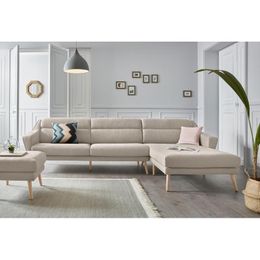 OTTO home Ecksofa &raquo;Bille L-Form&laquo; mit Naht im R&uuml;ckenkissen und Beinen aus Eichenholz beige Samtoptik (100% Polyester);Luxus-Microfaser weich (100% 