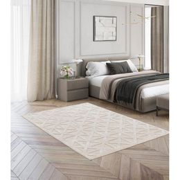 PRIMAflor-Ideen in Textil Teppich &raquo;COSMO Geo, Made in Belgium&laquo; rechteckig 14 mm H&ouml;he modernes Design, Hoch-Tief Effekt, weicher Flor beige Polyester, 