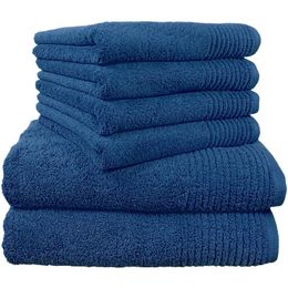 Dyckhoff Handtuch Set &raquo;Brillant&laquo; Set 6 Stk. Walkfrottee mit Streifenbord&uuml;re;4 Handt&uuml;cher (50x100cm), 2 Duscht&uuml;cher (70x140cm) blau Walkfrottee, Obermaterial: 