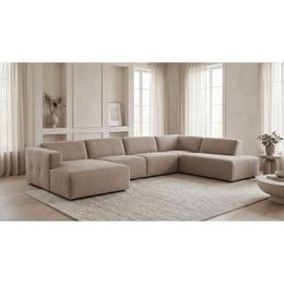 OTTO home Wohnlandschaft &raquo;Kelani&laquo; mit dekorativer Knopfsteppung an den Armlehnen beige 100% Polyester B/H/T: 384cm x 73cm x 227cm, Webstoff fein, 