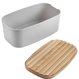 Metaltex Brotkasten &raquo;Bready&laquo; aus zertifiziertem Buchenholz grau Kunststoff B/H/L: 20,3cm x 14,3cm x 35cm