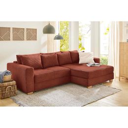Jockenh&ouml;fer Ecksofa &raquo;Kampen L-Form, B: 288 cm, Liegefl. 153x245 cm&laquo; mit Schlaffunktion, Bettkasten & Zierkissen, Federkern rot Korpus: 100% Polyester;Kissen: 100%