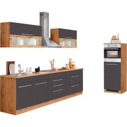 KOCHSTATION K&uuml;chenzeile &raquo;KS-Wien&laquo; Breite 340 cm, wahlweise mit E-Ger&auml;ten und Induktion schwarz B/H/T: 340cm x 60cm,mit Cerankochfeld (Schott)