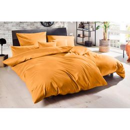 Primera Bettw&auml;sche &raquo;Uni Luxus-Satin in Gr. 135x200, 155x220 oder 200x200 cm&laquo; 3 Stk. Bettw&auml;sche aus Baumwolle, unifarbene Bettw&auml;sche mit Rei&szlig;verschluss gelb 