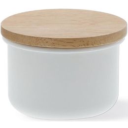 HONEYWARE Frischhaltedose auslaufsicher, bruchfest, mit hochwertigem Holzdeckel wei&szlig; Emaille, Kunststoff B/H/L: 10cm x 7cm x 10cm