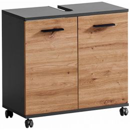Welltime Waschbeckenunterschrank &raquo;Palermo, Breite 59 cm&laquo; Metallbeschl&auml;ge, Siphonausschnitt schwarz FSC -zertifizierter Holzwerkstoff anthrazit, B/H/T: