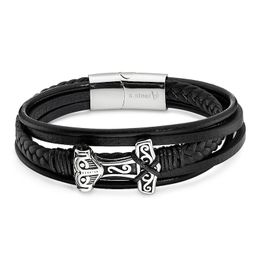 Bruno Banani Armband &raquo;Schmuck Geschenk Armband&laquo; schwarz 21,5cm, Edelstahl Lederimitat