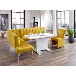 exxpo - sofa fashion Eckbank &raquo;Costa, moderne R&uuml;ckensteppung, bequem und elegant, hoher Holzfu&szlig;&laquo; Frei im Raum stellbar gelb Struktur: Webvelour, 100% 