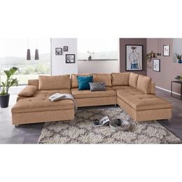 OTTO home Wohnlandschaft &raquo;Labene U-Form&laquo; wahlweise mit Schlaffunktion und Bettkasten braun Struktur fein (95% Polyester, 5% Polyamid);Luxus-Microfaser