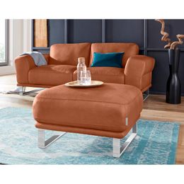 W.Schillig Hocker &raquo;montanaa&laquo; mit Metallkufen in Chrom gl&auml;nzend, Breite 71 cm braun B/H/T: 71cm x 42cm x 71cm, Longlife Xtra-Leder Z69