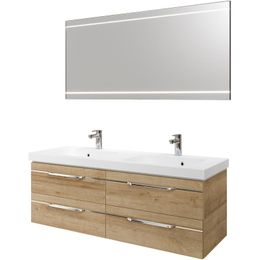 Badm&ouml;bel-Set &raquo;Balto 2-teilig Mineralmarmor-Doppelwaschtisch mit LED-Spiegel&laquo; 2 Stk. tlg. braun Holzwerkstoff B/H/T: 150cmcm x 200cmcm x 50,8cmcm, ohne