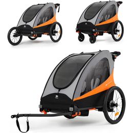 Kinderkraft Fahrradkinderanh&auml;nger &raquo;NAVA&laquo; 3in1 Fahrradanh&auml;nger, Buggy & Jogger, Hand- & Fu&szlig;bremse, f&uuml;r 2 Kinder orange Einheitsgr&ouml;&szlig;e Fahrradkinderanh&auml;nger