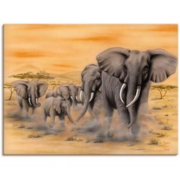 Artland Leinwandbild &raquo;Steppenelefanten&laquo; Elefanten Bilder 1 Stk. tlg. auf Holzrahmen gespannt orange B/H/T: 80cm x 60cm, Leinwandbild Elefanten Bilder 