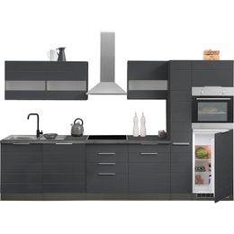 KOCHSTATION K&uuml;chenzeile &raquo;KS-Luhe&laquo; 330 cm breit, wahlweise mit oder ohne E-Ger&auml;ten, gefr&auml;ste MDF-Fronten grau B/H/T: 330cm x 60cm, inkl. E-Ger&auml;te (