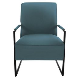 K+w Komfort & Wohnen K+W Komfort & Wohnen Cocktailsessel mit bezogenen Armlehnen, Gestell in Metall schwarz Struktur blau Leder Longlife BRONCO, B/H/T: 62cm x 77cm x 83cm