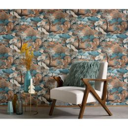 Erismann Vliestapete &raquo;Vliestapete VIEW&laquo; Ton-in-Ton Wald asiatisch botanisch mehrfarbig leicht strukturiert Phthalate frei blau Vlies B/L: 0,53m x 10,05m, 