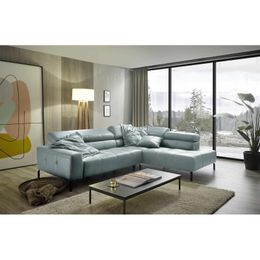 Home Affaire Ecksofa &raquo;Claya, L-Form, incl. Kopfteilverstellung, Breite 276 cm&laquo; wahlweise elektrischer Sitzvorzug blau 100% Leder B/H/T: 276cm x 71cm x