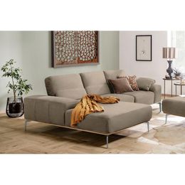 W.Schillig Ecksofa &raquo;run, Designsofa mit tollem Sitzkomfort, L-Form&laquo; mit elegantem Holzsockel, F&uuml;&szlig;e in Chrom gl&auml;nzend, Breite 279 cm beige Longlife 