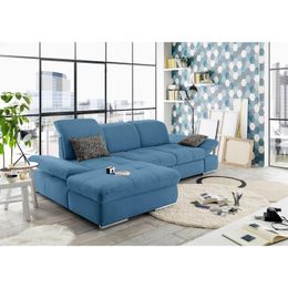 set one by Musterring Ecksofa &raquo;SO4100 V&laquo; mit verstellbaren Kopfteilen, wahlweise mit Funktionen, Cord-Bezug blau B/H/T: 284cm x 80cm x 190cm, Luxus-
