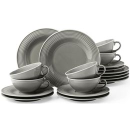 Seltmann Weiden Teeservice &raquo;Geschirr-Set Beat&laquo; Teller, Tassen, Untertassen, Rillendekor, 18 Teile, f&uuml;r 6 Personen grau Porzellan 18 Stk.