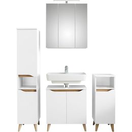 Badm&ouml;bel-Set &raquo;Quickset 4-teilig, Waschbeckenunterschrank mit LED-Spiegelschrank&laquo; 10 Stk. tlg. wei&szlig; Glas, Holzwerkstoff B/H/T: 125cmcm x 33cmcm