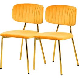 Kayoom Polsterstuhl &raquo;Stuhl Giselle 125 2er-Set, pflegeleichter Samtbezug&laquo; (Set) 2 Stk.mit Armlehnen, goldenes Gestell aus Edelstahl, Samtbezug, Ziern&auml;hte 