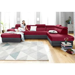 Sit & More sit&more Wohnlandschaft &raquo;Xenia U-Form&laquo; wahlweise mit Schlaffunktion rot Kunstleder SOFTLUX ;Luxus-Microfaser ALTARA NUBUCK (100% Polyester);Luxus-