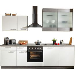 KOCHSTATION K&uuml;che &raquo;Trea&laquo; vormontiert, wahlweise mit E-Ger&auml;ten, Stellbreite 280 cm wei&szlig; B/H/T: 280cm x 87cm x 58cm,mit E-Ger&auml;ten, Sp&uuml;lenschrank rechts