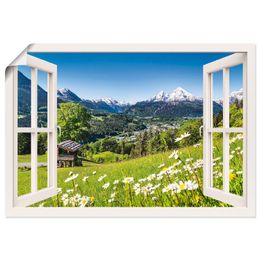Artland Wandbild &raquo;Fensterblick Bayerischen Alpen&laquo; Berge 1 Stk. tlg. als Leinwandbild, Poster in verschied. Gr&ouml;&szlig;en wei&szlig; B/H/T: 130cm x 90cm, Poster Berge 