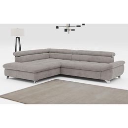 COTTA Ecksofa &raquo;Gemini L-Form, B: 312 cm&laquo; mit Kopfteilverstellung, optional Schlaffunktion grau B/H/T: 312cm x 234cm, Struktur fein, Ottomane links, 