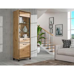 FORTE Vitrine &raquo;Trondheim&laquo; H&ouml;he 209 cm braun Dekorfolie, FSC -zertifizierter Holzwerkstoff, Metall, Sicherheitsglas Artisan Eiche / Schwarz Eiche, B/H/