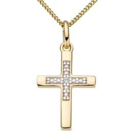 Firetti Damen Kettenanh&auml;nger &raquo;Schmuck Geschenk Gold 333 Halsschmuck Anh&auml;nger f&uuml;r Halskette Kreuz&laquo; mit Brillant wei&szlig; 0,01 P2 = erkennbare Einschl&uuml;sse, 