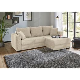 Jockenh&ouml;fer Wohnlandschaft &raquo;Elmau L&laquo; mit Schlaffunktion, Bettkasten & 2 Zierkissen beige Korpus: 100% Polyester;Kissen: 100% Polyester B/H/T: 235cm x 90cm, Cord, 