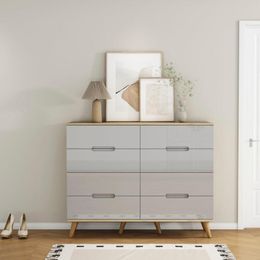 OTTO home Kommode &raquo;Lund&laquo; mit gl&auml;nzenden Fronten, Griffmulden, helles Holzdekor, Breite 120 cm grau B/H/T: 120cm x 95cm x 40cm, Eukalyptus