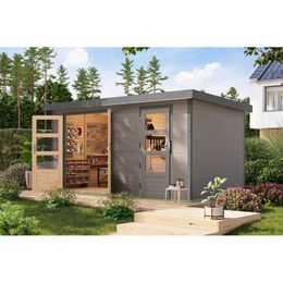 Karibu Gartenhaus &raquo;Merkurino, in verschiedenen Farben&laquo; grau Massivholz ohne Fu&szlig;boden, Blechdach