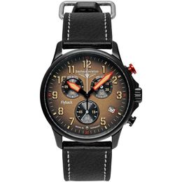BAUHAUS Herren BAUHAUS Chronograph &raquo;Flight Control Blackwing Flyback&laquo; Armbanduhr, Herrenuhr, Made in Germany, analog, Tag, Stoppfunktion schwarz 
