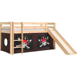 Vipack Spielbett &raquo;Pino, Kiefer massiv, mit Rolllattenrost u. Textil-Set, Made in Europe&laquo; B/H/T ca. 210x114x218cm, mit Absturzschutz, Leiter und Rutsche, 