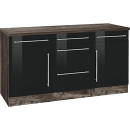 KOCHSTATION Unterschrank &raquo;KS-Samos&laquo; Breite 150 cm schwarz Holzwerkstoff eiche vintage, B/H/T: 150cm x 85cm x 60cm