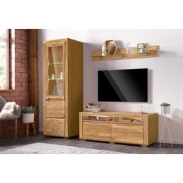 OTTO home Wohnwand &raquo;Denis: 3‐teilig, Griffmulden, Lowboard mit Kabelf&uuml;hrung,viel Stauraum.&laquo; Set, 3 Stk. tlg. braun Holz teilmassiv Holzwerkstoff 