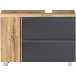 Welltime Waschbeckenunterschrank &raquo;S&ouml;lden&laquo; grau Holzwerkstoff wotaneiche, B/H/T: 85cm x 56cm x 35cm, Schubladen: 1 Stk. T&uuml;ren: 1 Stk.
