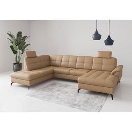 Sit & More sit&more Wohnlandschaft &raquo;Zora&laquo; B/H/T: 212cm, NaturLEDER Stoff,mega-Recamiere rechts,mit Bett,ohne Bettkasten