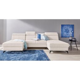 OTTO home Wohnlandschaft &raquo;Cardiz U-Form&laquo; inkl.Kopfteilverstellung und Federkern wahlweise mit Schlaffunktion beige Webstoff (100% Polyester);Luxus-