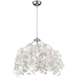 REALITY LEUCHTEN Kronleuchter &raquo;Leavy&laquo; E27 1 Stk. warmwei&szlig; - kaltwei&szlig; H&auml;ngelampe Blatt Design, Pendelleuchte exkl 1xE27 max 28W wei&szlig; 1, &Oslash; 38cm H: 150cm