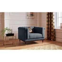 Home Affaire Sessel &raquo;Chamby&laquo; mit Holzrahmen unten und Steppung im Lehnenbereich blau Luxus-Microfaser Lederoptik (100% Polyester), Scheuertouren: 